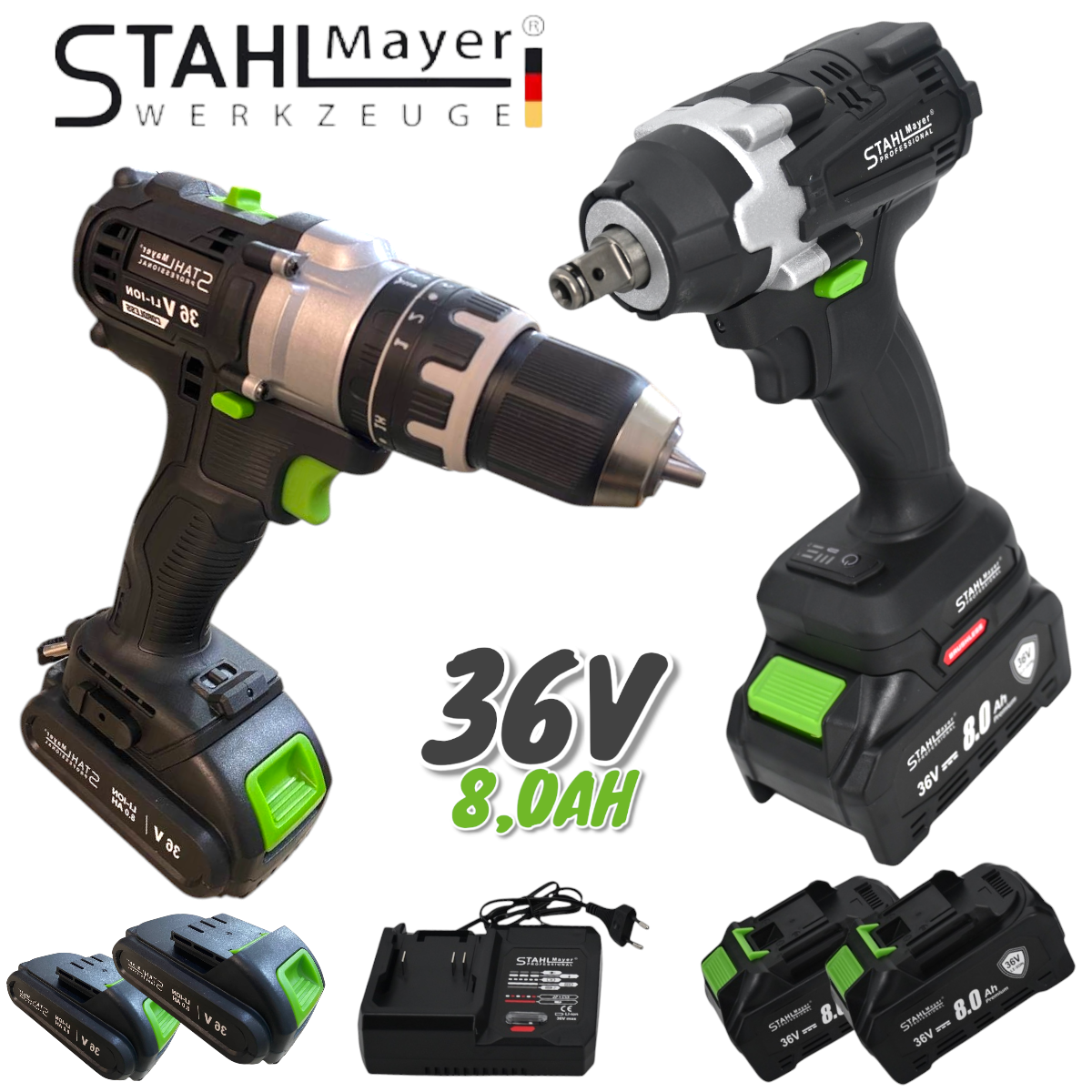 Акумулаторен Ударен Винтоверт и Акумулаторен Ударен Гайковерт / Импакт Комбиниран Безчетков ...