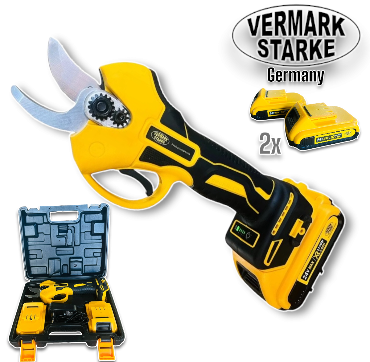 Акумулаторна Лозарска Ножица за Клони VERMARK STARKE 24V 5.0AH ...